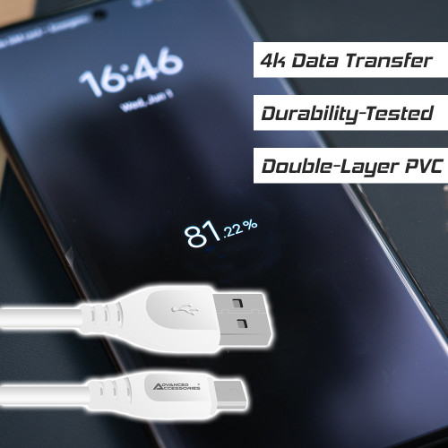 AA CHARGE-IT MicroUSB Cable - 1 Metre-White